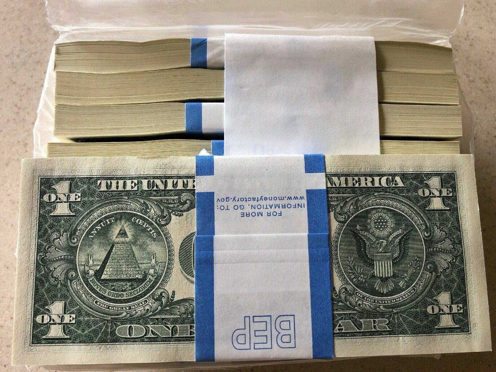 One Stack of ONE DOLLAR 2017 A $1 Notes CU-UNC - BEP PACK out of BRICK ...