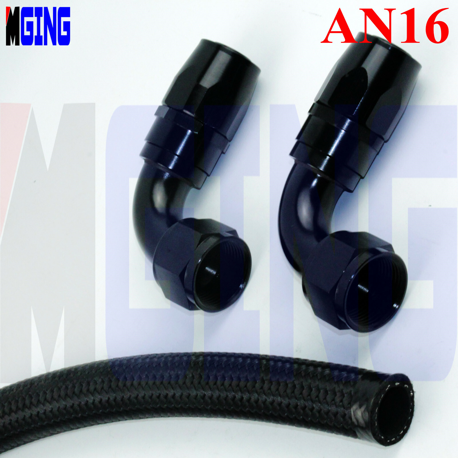 AN16 16AN Hose End Fitting Adapter Gas Fuel Oil Line Hose 3 Feet 90 ...