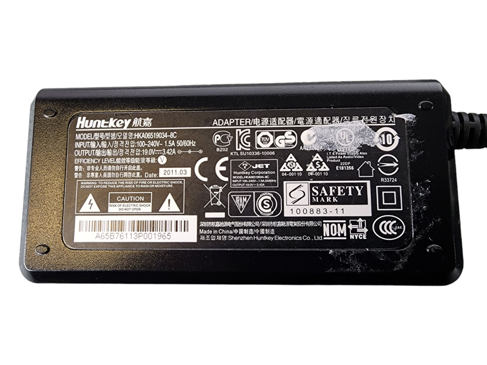 Genuine Huntkey Charger AC Adapter Power Supply HKA06519034-8C 19V 3 ...