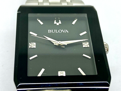 Bulova Men's Watch 96D145 Quadra Modern Quartz Diamonds Black Dial 30mm ...