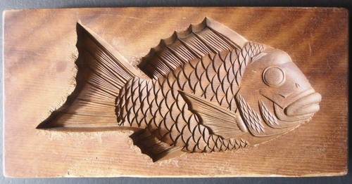 22ksg66 JAPANESE KASHIGATA WOOD CAKE MOLD TAI SEA BREAM FISH HAND ...