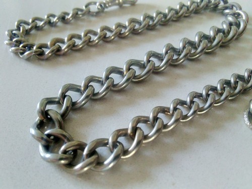 Vintage Pocket Watch Chain 28.6g graduated curb link T-Bar & Dog Clip ...