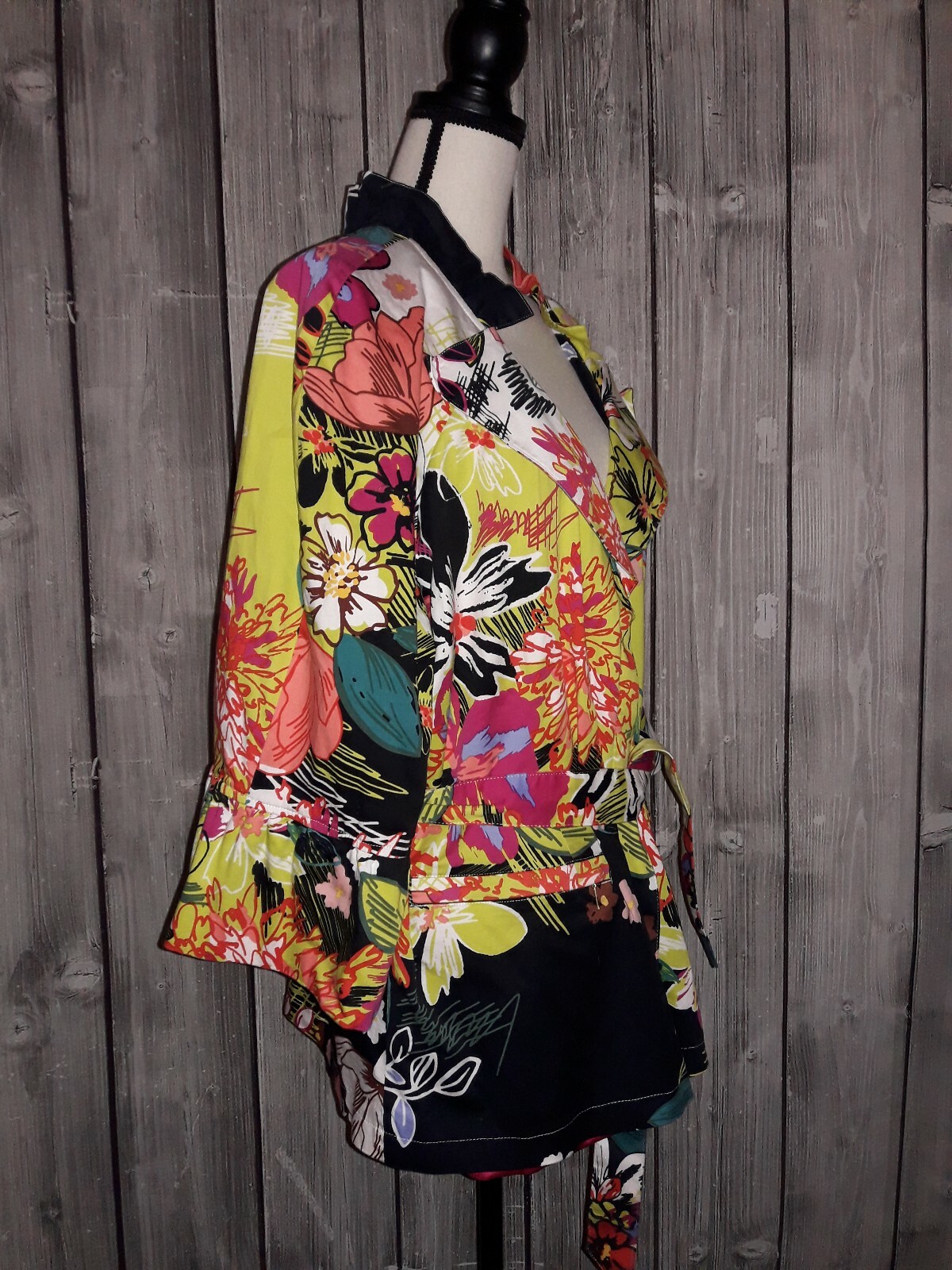 Berek Art to Wear Multi Color Floral Print Zip Belted Jacket Size 3X ...