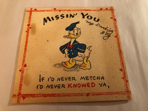 Vintage 1946 Hallmark Donald Duck Missing You Valentine's Card, Walt ...