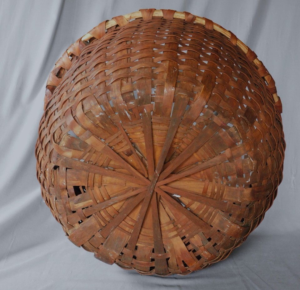 Large antique American ash splint storage basket apples potato ...