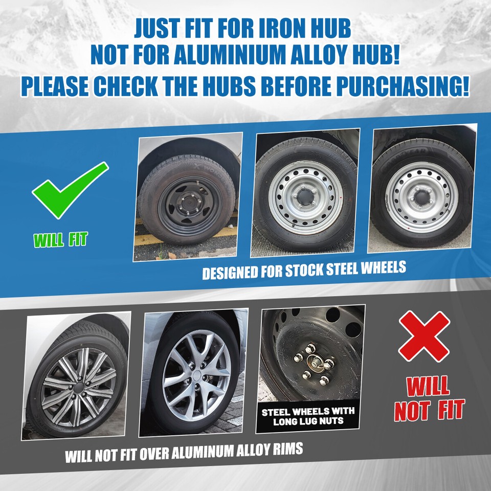 14" Set of 4 Wheel Covers Snap On Full Hub Caps fit R14 Tire & Steel ...