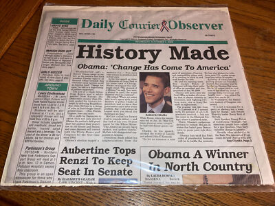 Vintage Newspaper November 5 2008 Obama Victory Massena NY Courier ...