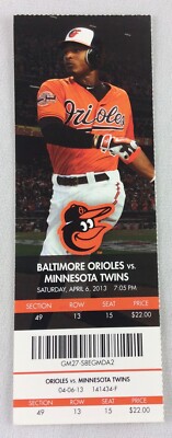 MLB 2013 04/06 Minnesota Twins at Baltimore Orioles Ticket - Chris ...