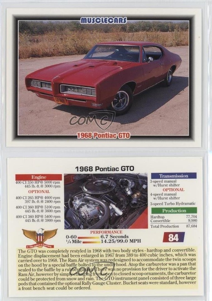 1992 Collect-A-Card Musclecars 1968 Pontiac Gto #84 1b9b | eBay