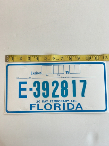 Vintage Florida 1990's TEMPORARY 20 DAY TAG License Plate EXCELLENT ...