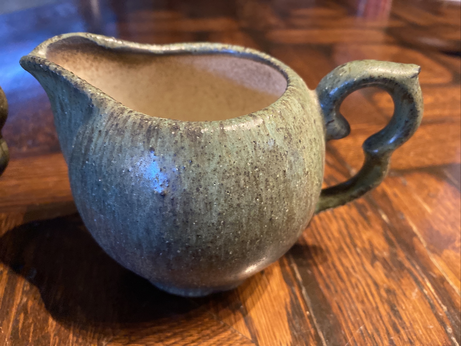 2 Vintage Nantucket OLD SPOUTER Pottery Green Drip Glazed CREAMER ...