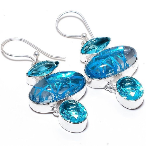 Blue Rutile Quartz Blue Topaz Gemstone 925 Sterling Silver Jewelry ...