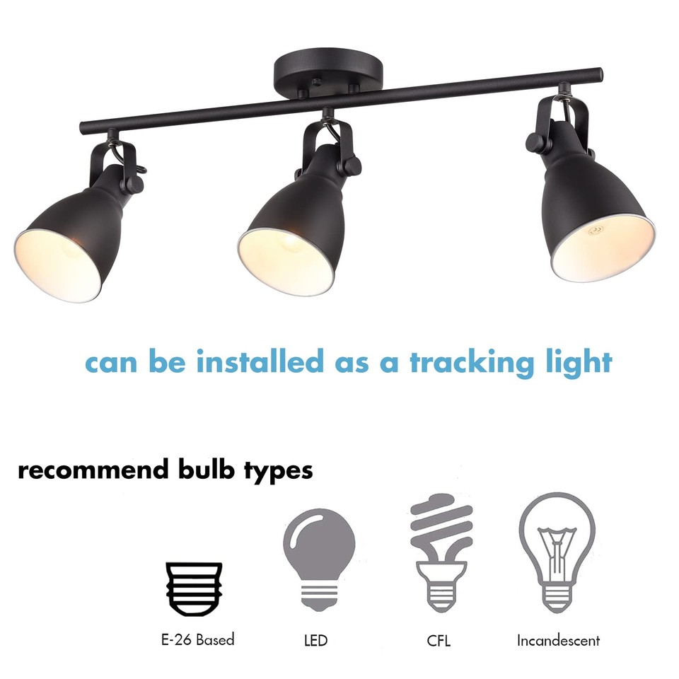 Industrial Wall Sconce Matte Black 3-Light Track Lighting Wall Mount or ...