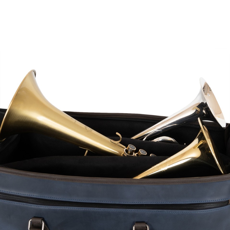 Leather Double/Triple Trumpet bag by KGUmusic Crazy horse Dark Blue ...