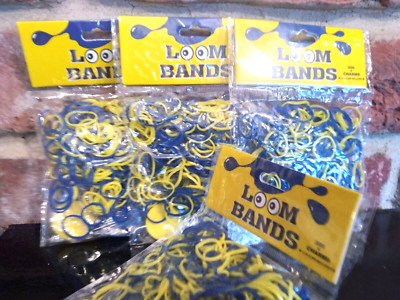 4 x 300pc (1200pcs) Yellow Blue Loom Bands 12 Charms 60pcs S Clips ...