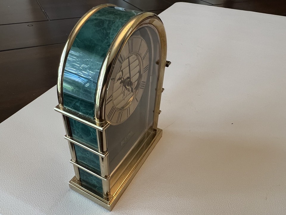 BULOVA Archtop Jutebox Green Jade Mantle Shelf Desk Alarm Clock ...