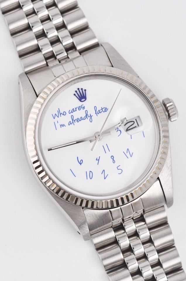 Rolex Datejust 36mm White "Who Cares" Dial Watch 16014 Steel / 18K Gold Jubilee | eBay