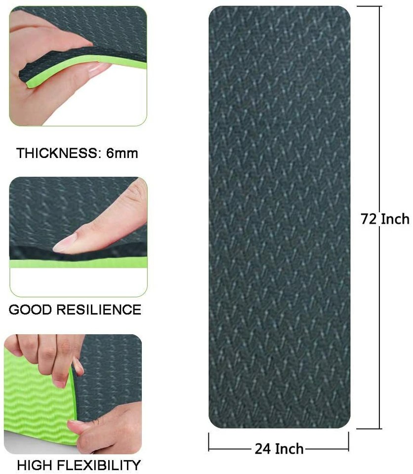 Yoga Mat Fitness Pilates Gym TPE Non Slip Exercise Pad Bag Strap Women ...