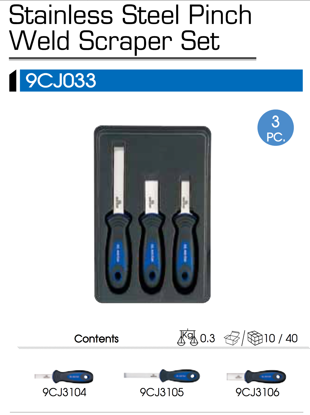 KING TONY 3PC Stainless Steel Pinch weld Scraper Set Made in Taiwan AU ...