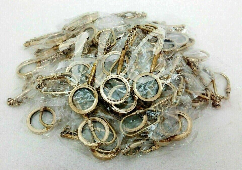 Lot of 100 pcs Antique Brass Magnifying Glass Key Chain Magnifier Key ...