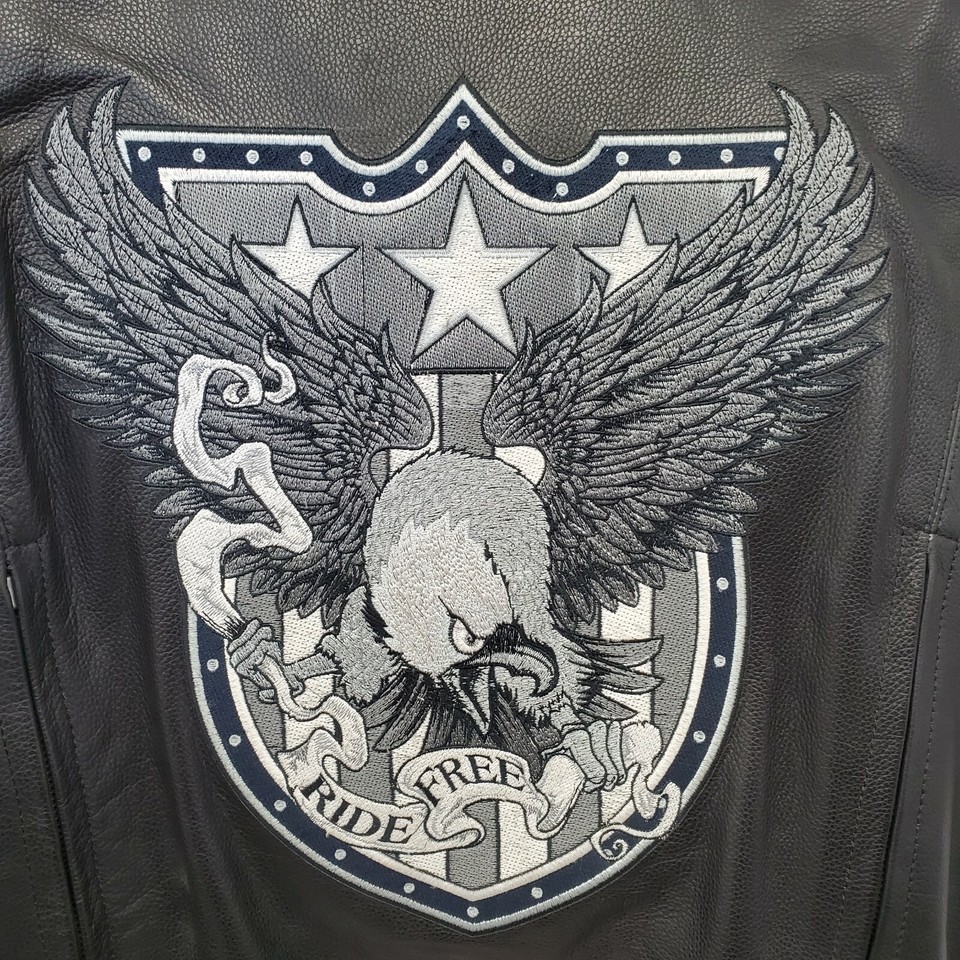 River Road Ride Free Eagle Leather Motorcycle Jacket Black/Grey Men's ...
