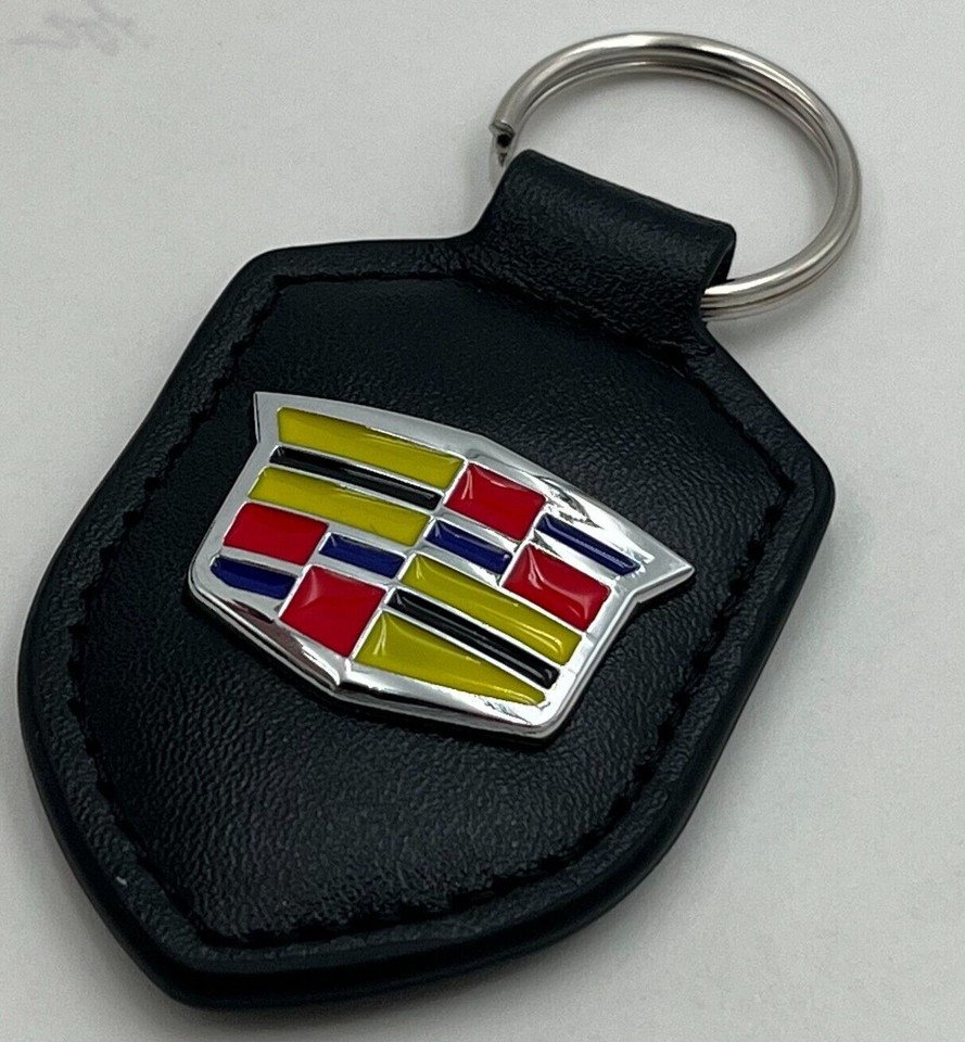 Black Leather Keychain Cadillac Metal Enamel Emblem Key Fob Gift ...