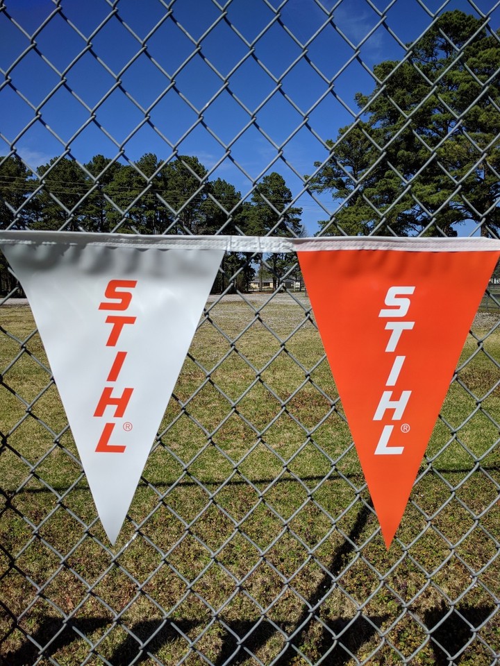 2x Official STIHL LOGO Chainsaw Pennant String Orange White Flag Banner ...