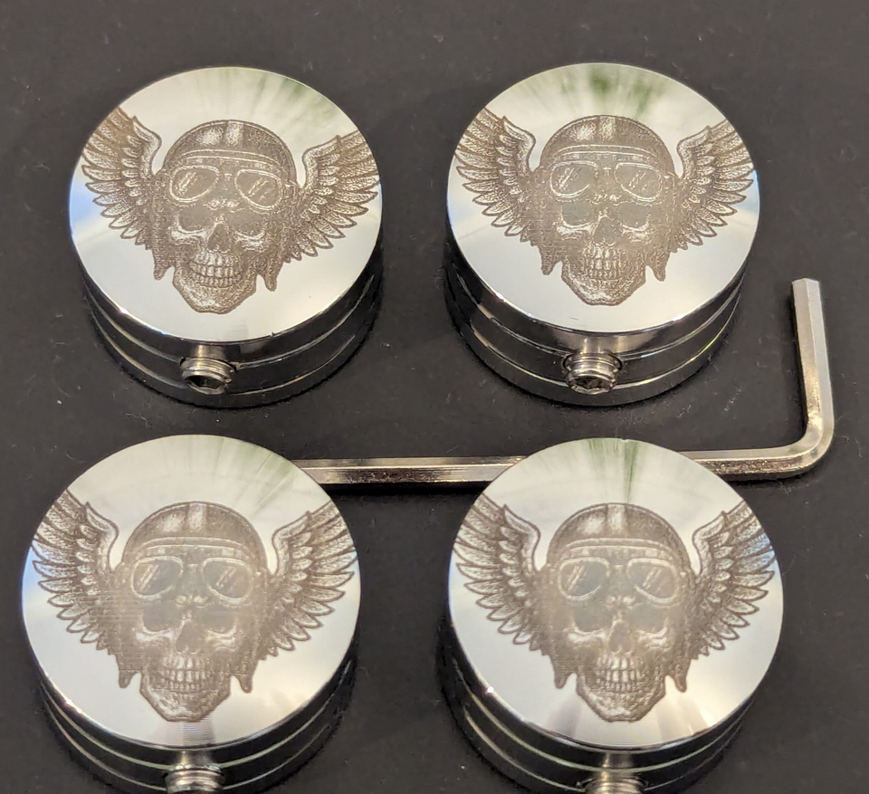Custom Engraved Head bolt covers Skull pattern fits Harley Davidson ...