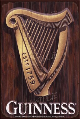 GUINNESS HARP Retro/ Vintage Man Cave Shed Garage Home Décor Tin Metal ...