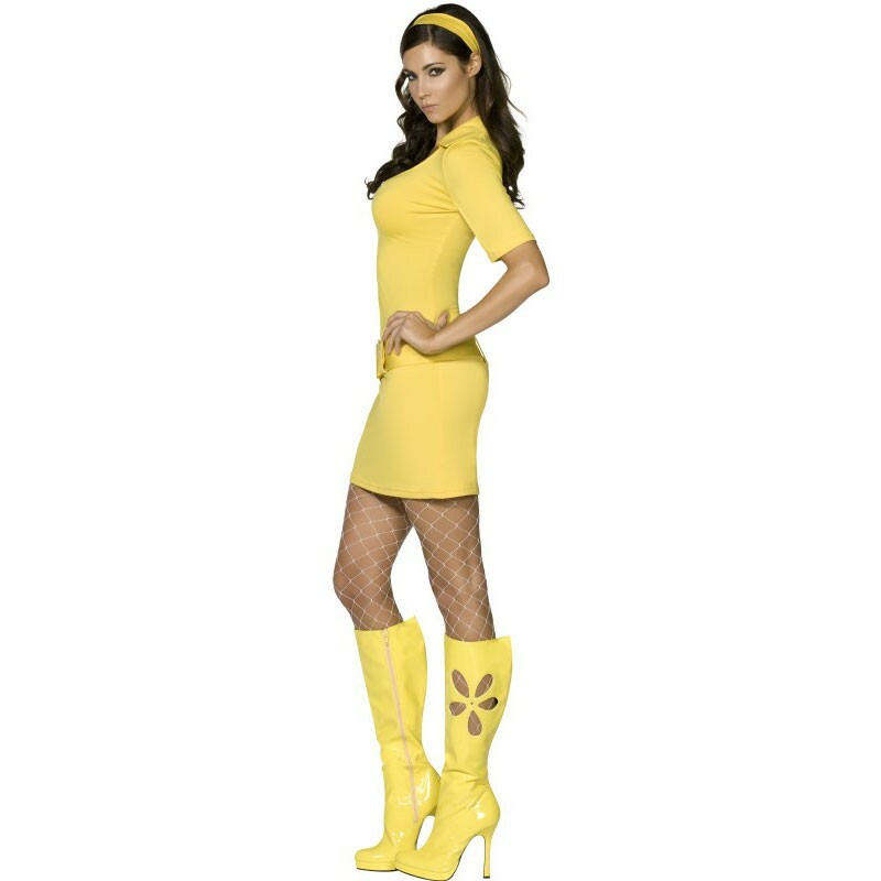 Ladies Fever Yellow 1960's Mod Babe Modette Fancy Dress Size 16-18 ...