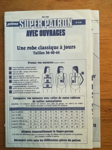 SUPER PATRON PRIMA 1985 N°5-85 - ROBE CLASSIQUE A JOURS TAILLES 36 A 44 ...