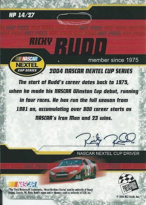 Ricky Rudd Collectible Card - 2004 PRESS PASS Trackside 14/27 | eBay