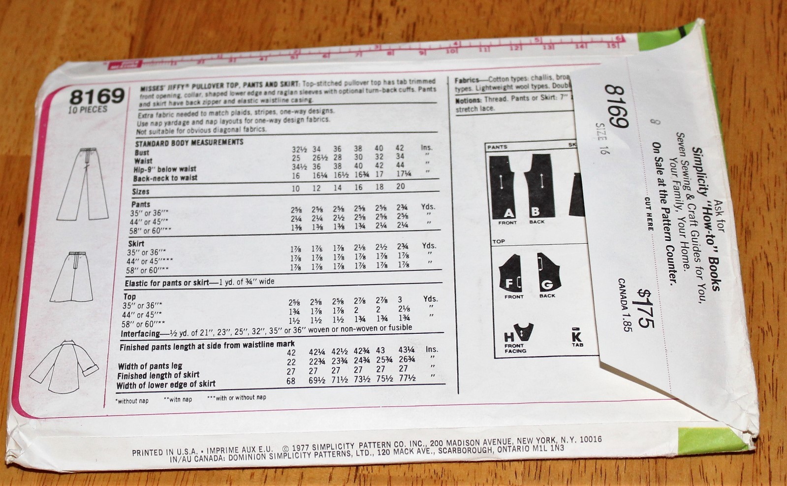 Simplicity: PATTERN #8169 MISSES SKIRT, PANTS & TOP -Size 16 - Vintage ...