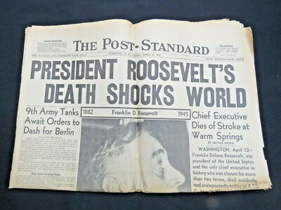FDR President Franklin D. Roosevelt Syracuse NY DEATH 1945 Full ...