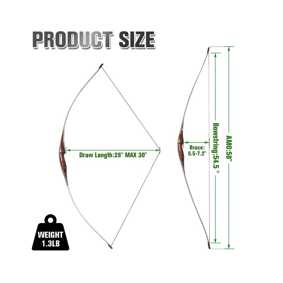 58" Laminated Recurve Bow,Amercian Hunting Bow Archery Bow 20-60lbs ...