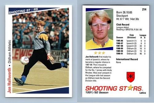 Jon Hallworth - Oldham Athletic #214 Shooting Stars 1991-2 Merlin ...