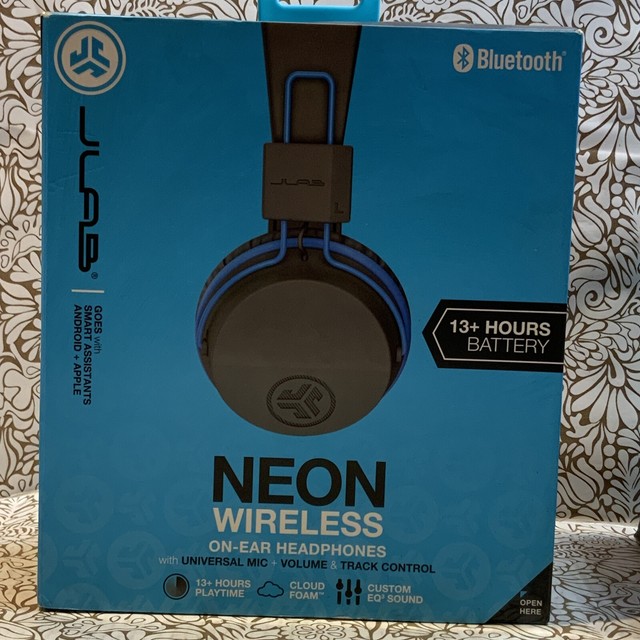 JLab Audio Neon Bluetooth on Ear Headphones Folding W/ Universal Mic ...