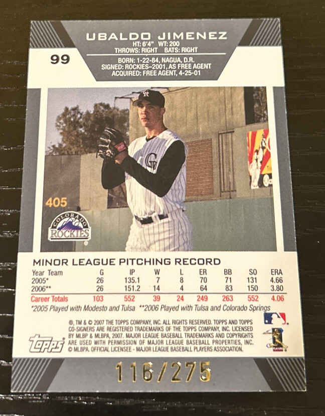 2007 Topps Co-Signers Ubaldo Jimenez Rookie /275 | eBay