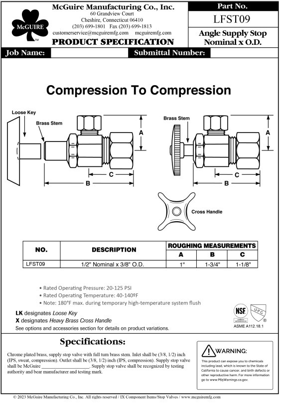 McGuire LFST09 Full Turn Angle Supply Stop Valve 2 Pack 1/2 x 3/8 ...