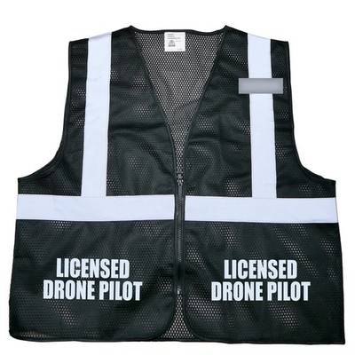 Licensed Drone Pilot safety vest, black, REFLECTIVE design, High ...