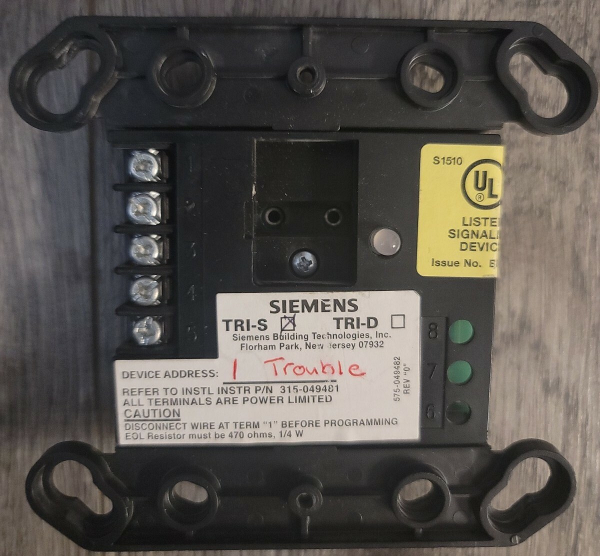 Siemens TRI-S Single Input Interface Relay Monitor Module 500-896225 ...