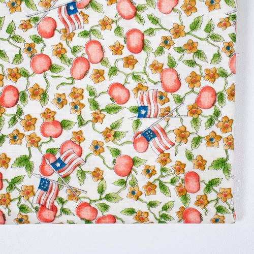 Vintage Cotton Fabric BTHY Patriotic US Flags Apples Floral Half Yard ...