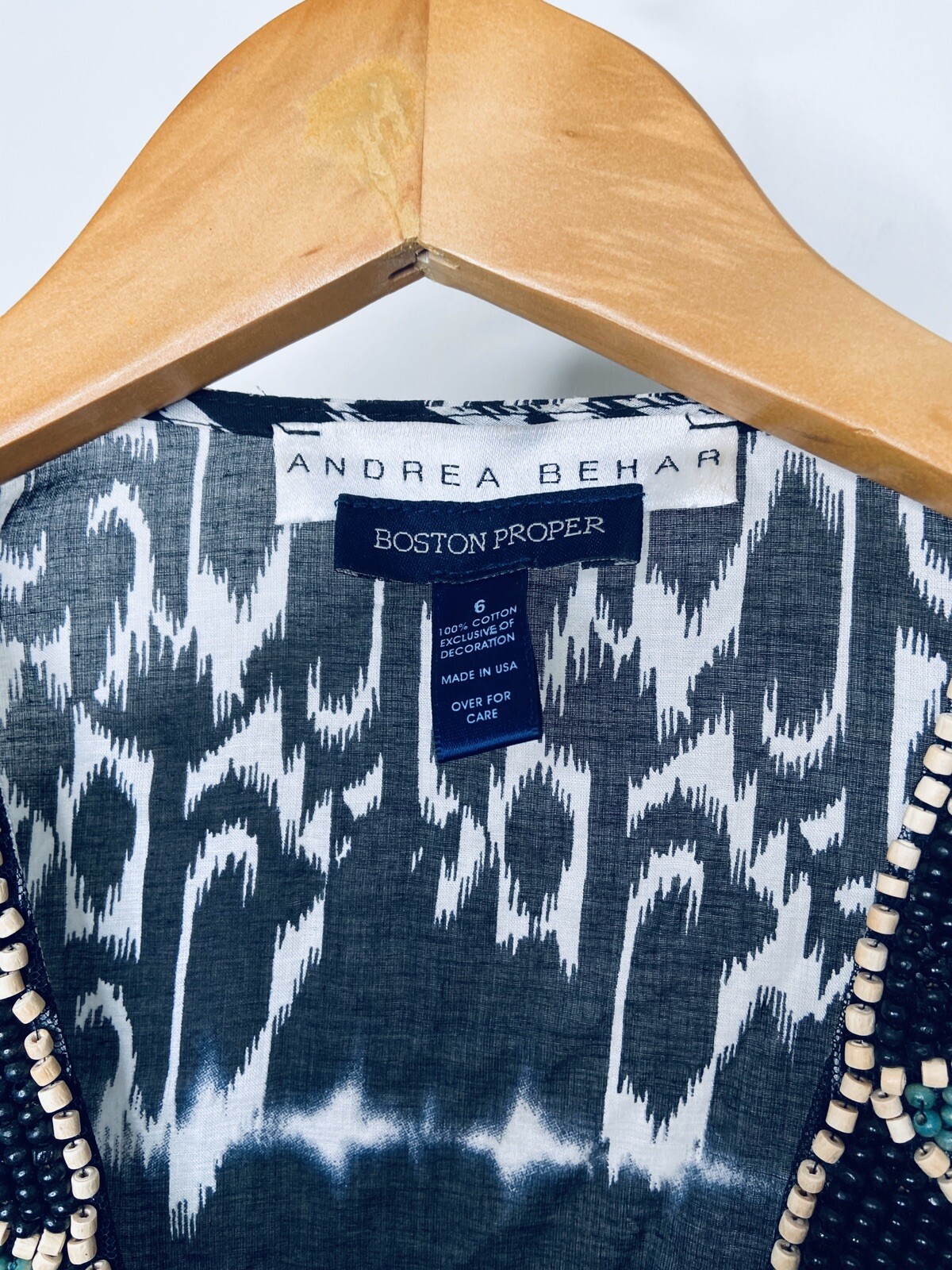 Boston Proper Andrea Behar Light Cotton Black An White Beaded Tunic Top ...