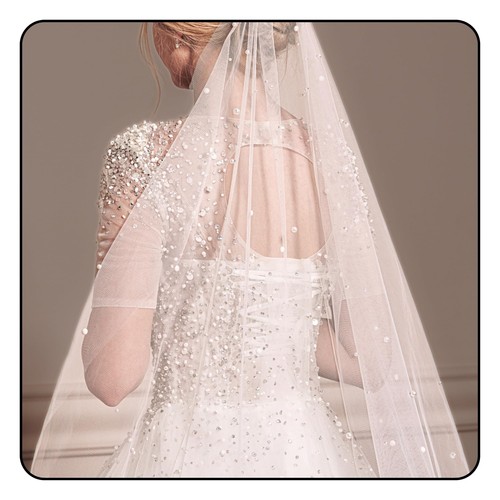 Wedding Veil Pearls Beaded Chapel Length 1 Tier White Bridal Veil With Mental... | eBay