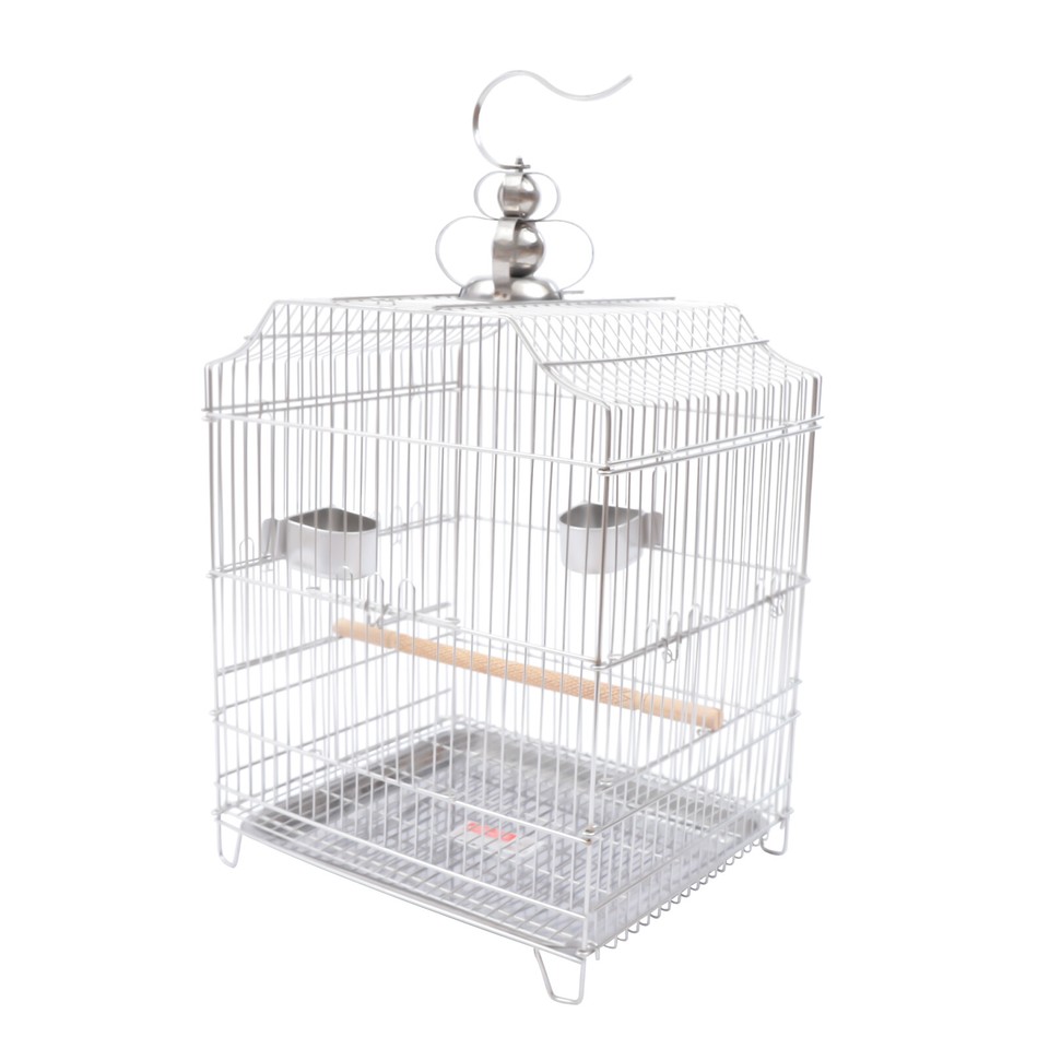 Silver Bird Cage Metal Parrot Bird Cage Hanging Parakeet Cage with ...