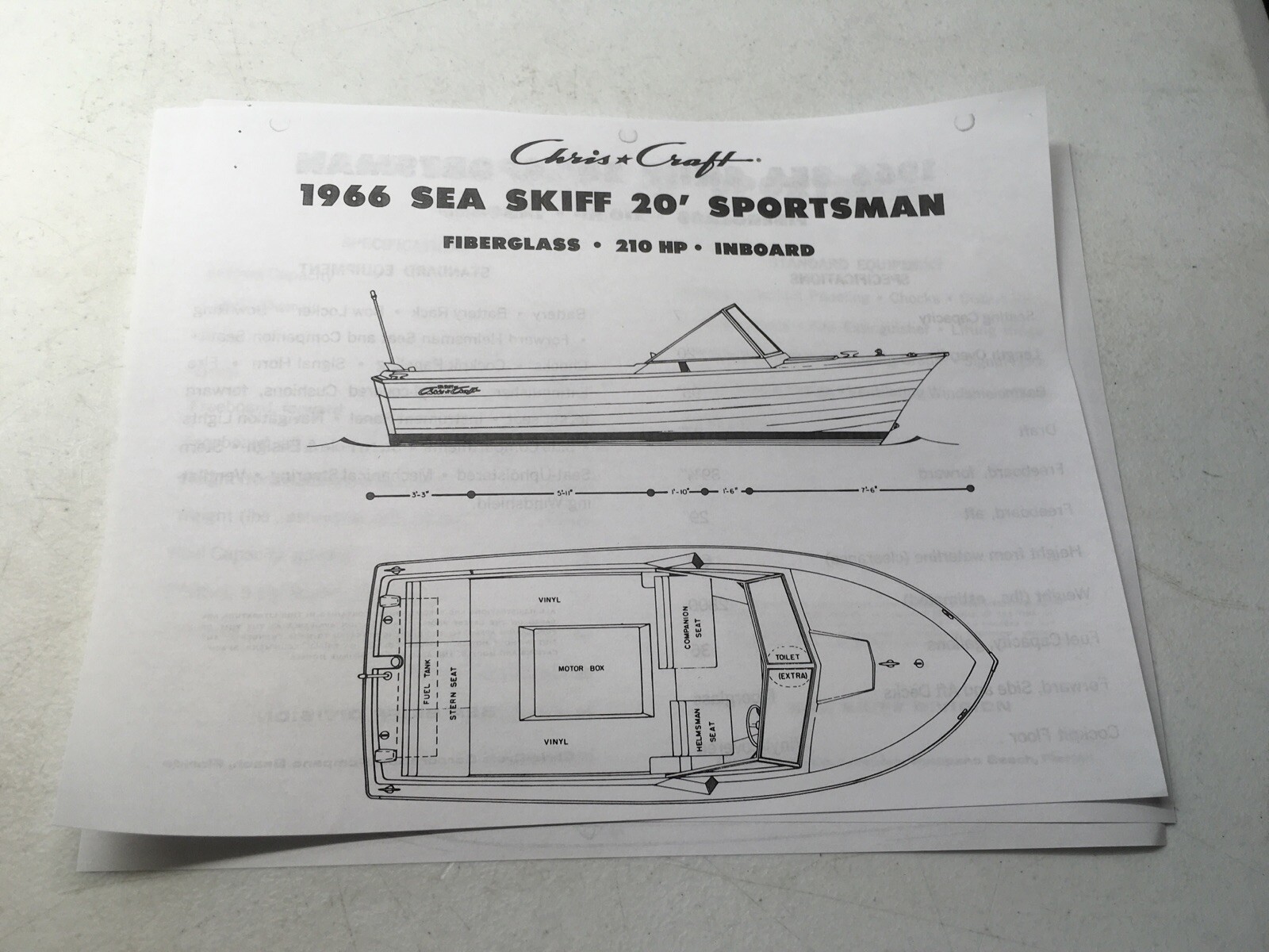 4 SPECS CHRIS CRAFT BOAT PLANS EQUIPMENT 1966 18 20 25 32 SEA SKIFF ...