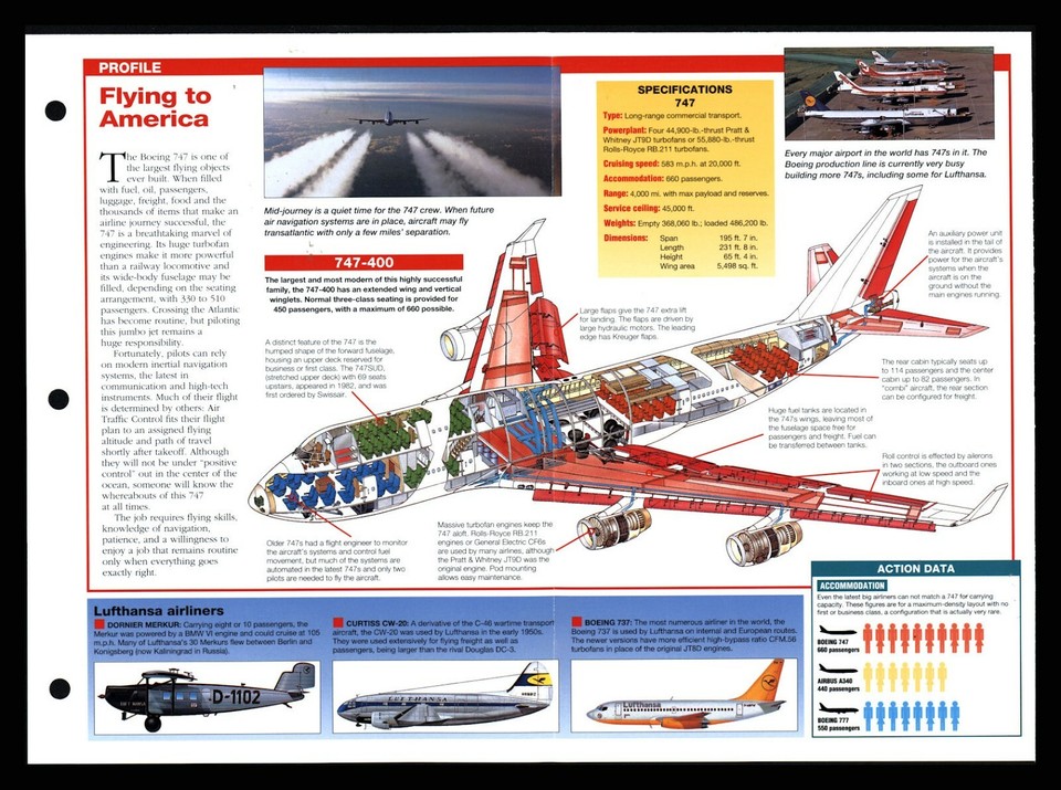 "BOEING 747 TRANSATLANTIC FLIGHT" Aircraft at Work - World Spec Sheet 8 ...