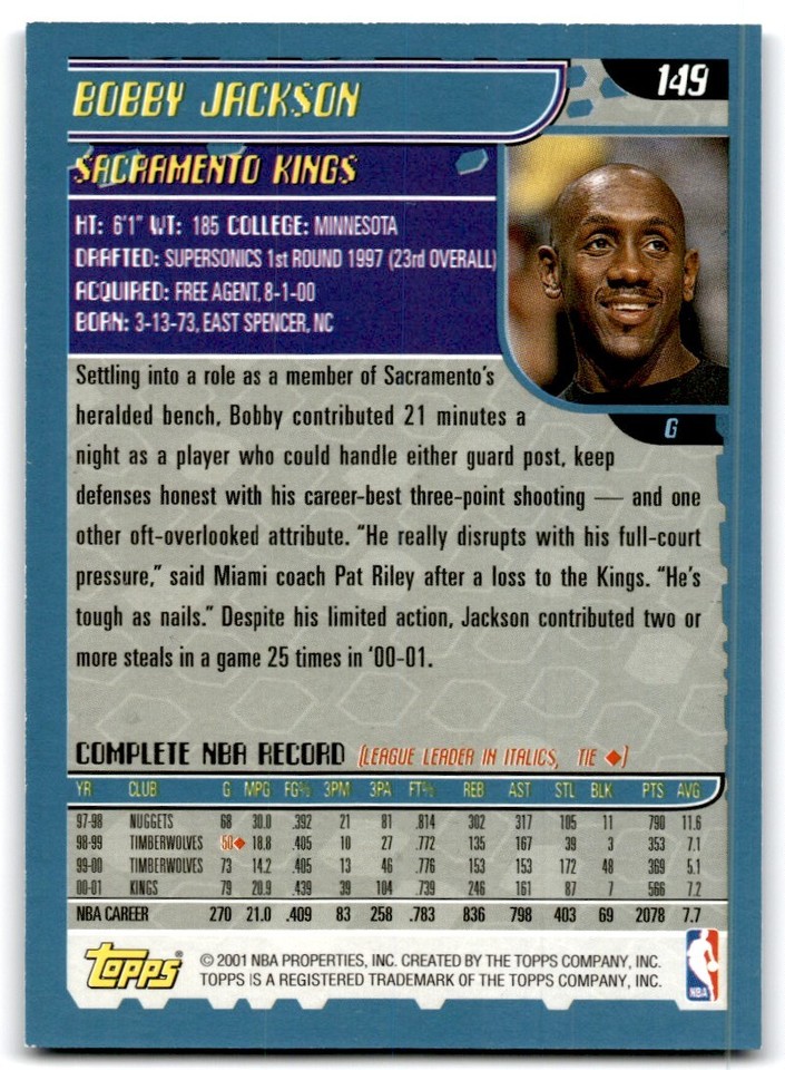 2001-02 Topps. Bobby Jackson Basketball Cards #149 | eBay