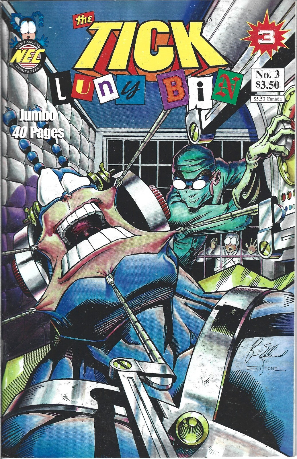 THE TICK LUNY BIN #3 (FN/VF) NEC NEW ENGLAND COMICS, TV SERIES, $3.95 ...