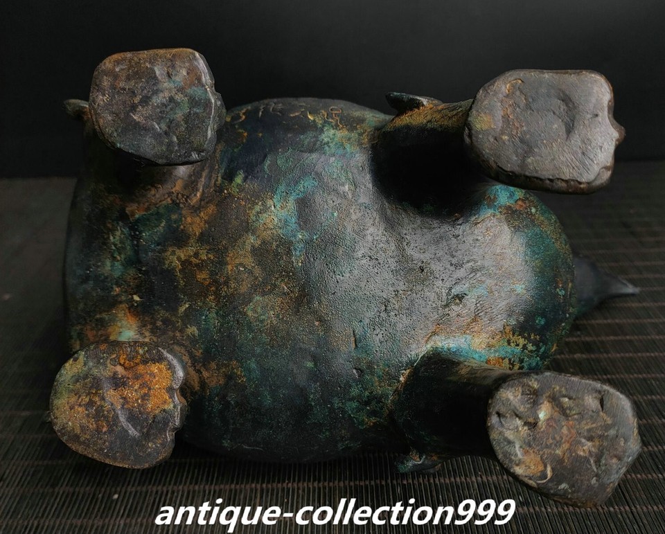 11" Old Dynasty Bronze Ware Dragon Phoenix Bird Beast 4 Legs Wine Tea ...